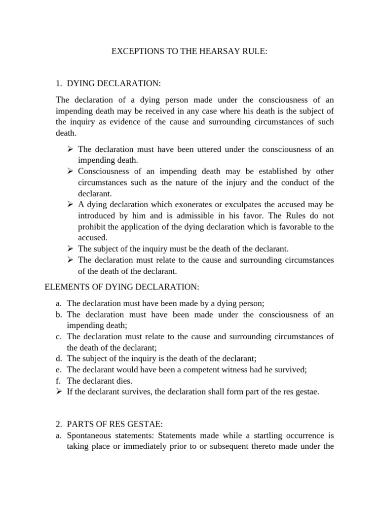 Exceptions To The Hearsay Rule | PDF | Hearsay | Justice