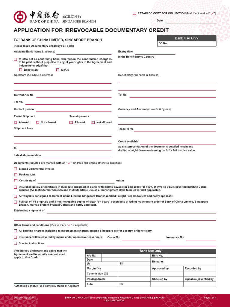 Irrevocable Documentary Credit Application | PDF | Credit Card | Overdraft