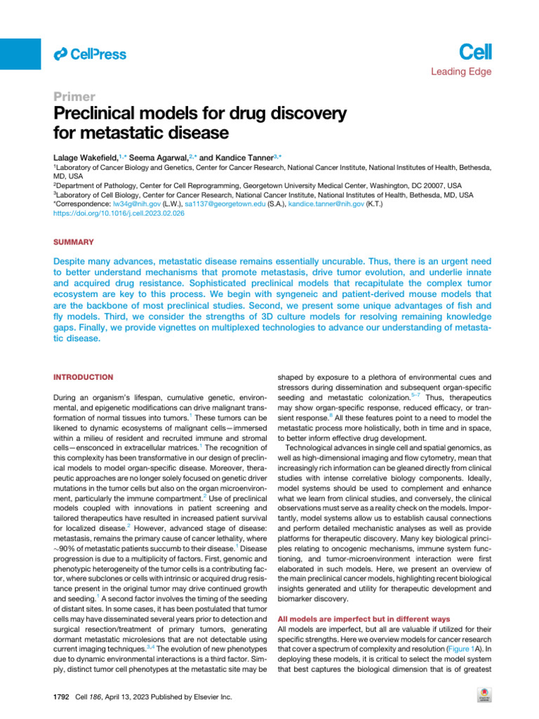 Preclinical Models For Drug Discovery For Metastatic Disease | PDF ...