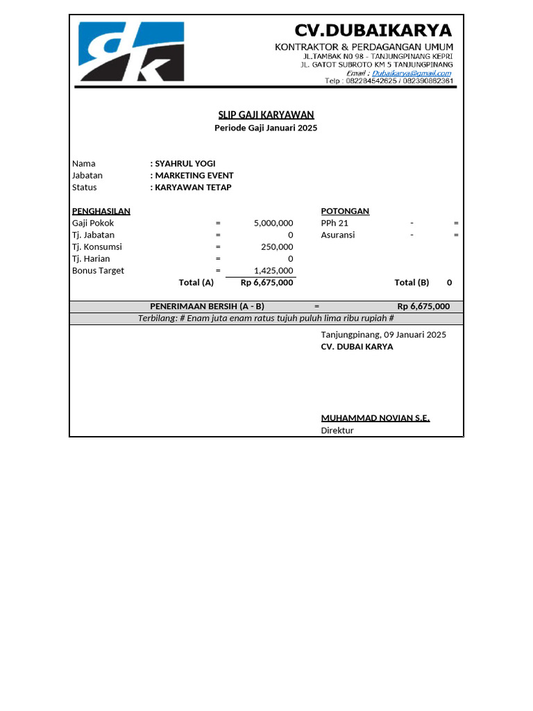 Slip Gaji Karyawan CV. ASA GRAHA | PDF