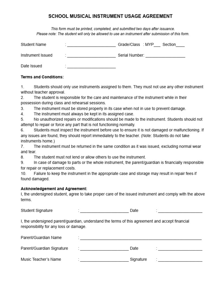 Cjb. Instrument Usage Agreement | PDF