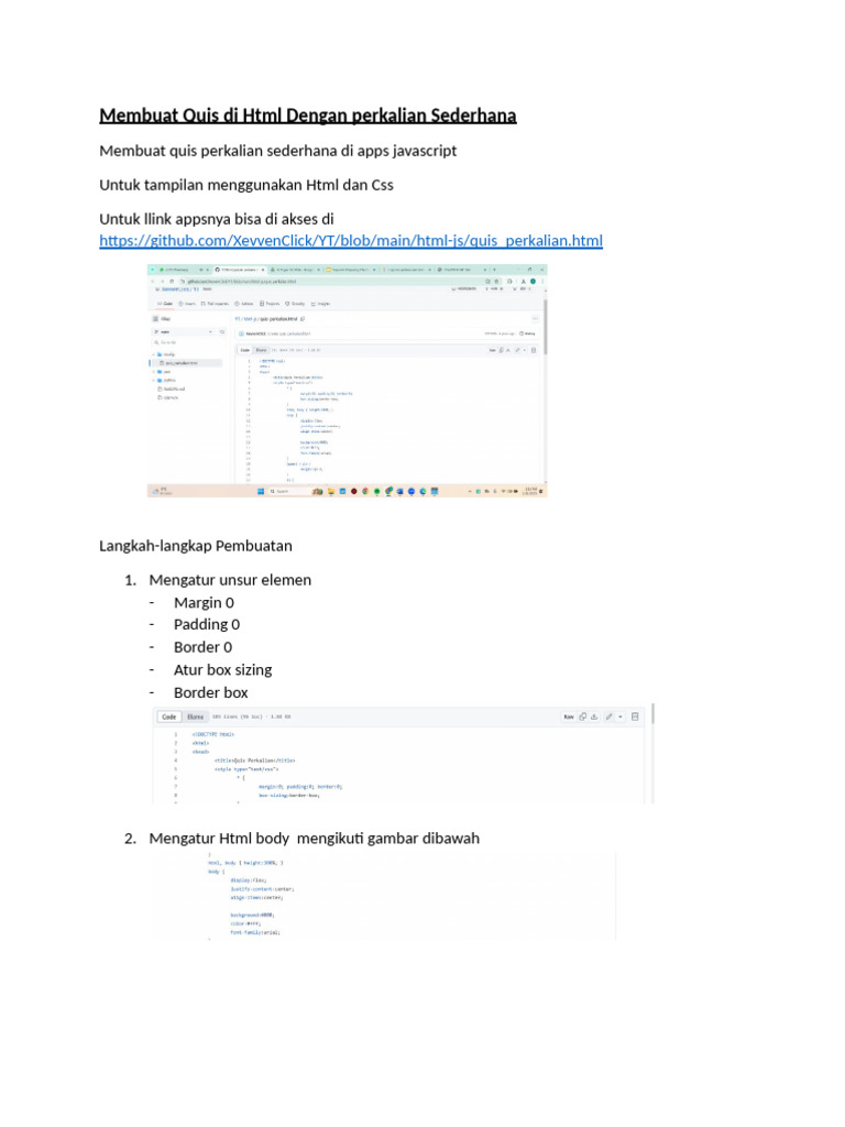 Membuat Quis Di HTML Dengan Perkalian Sederhana | PDF