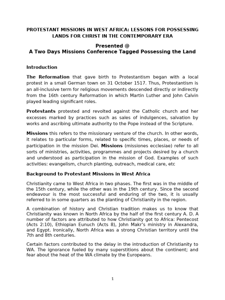 Protestant Missions in West Africa Presentation | PDF | Christian ...