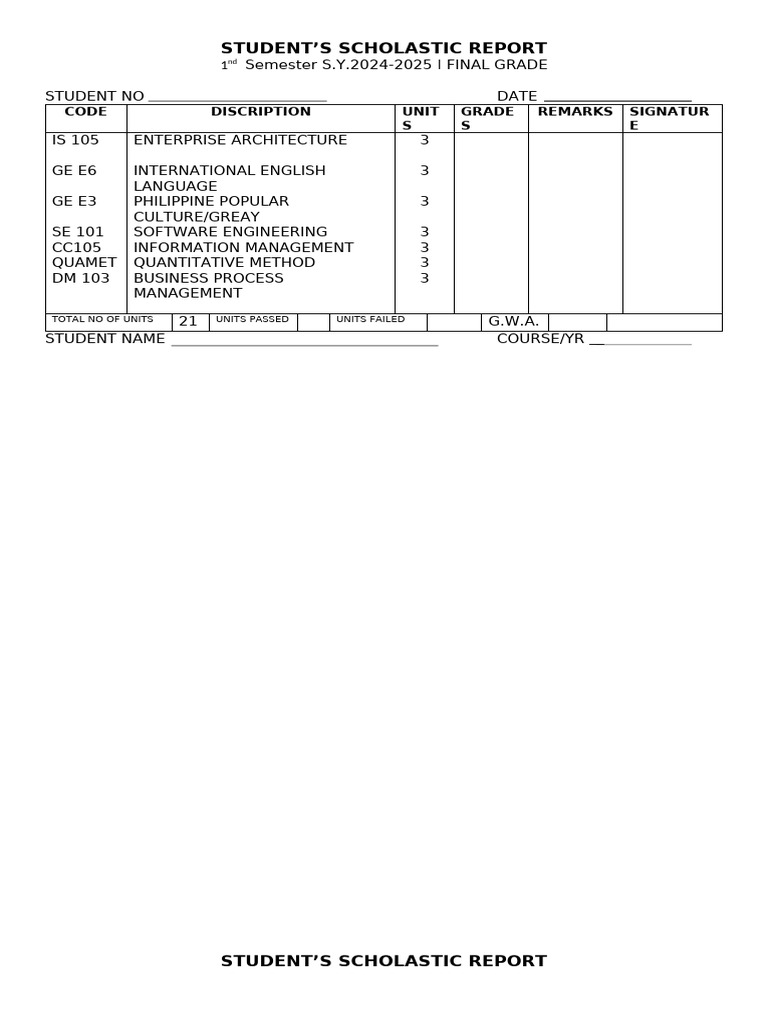 Student Scholastic Report Final | PDF