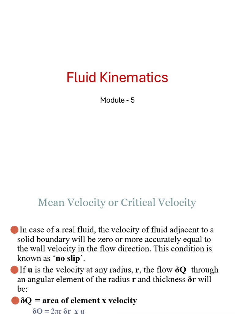 Fluid Kinematics: Mean Velocity & Flow Lines | PDF | Velocity | Geometry