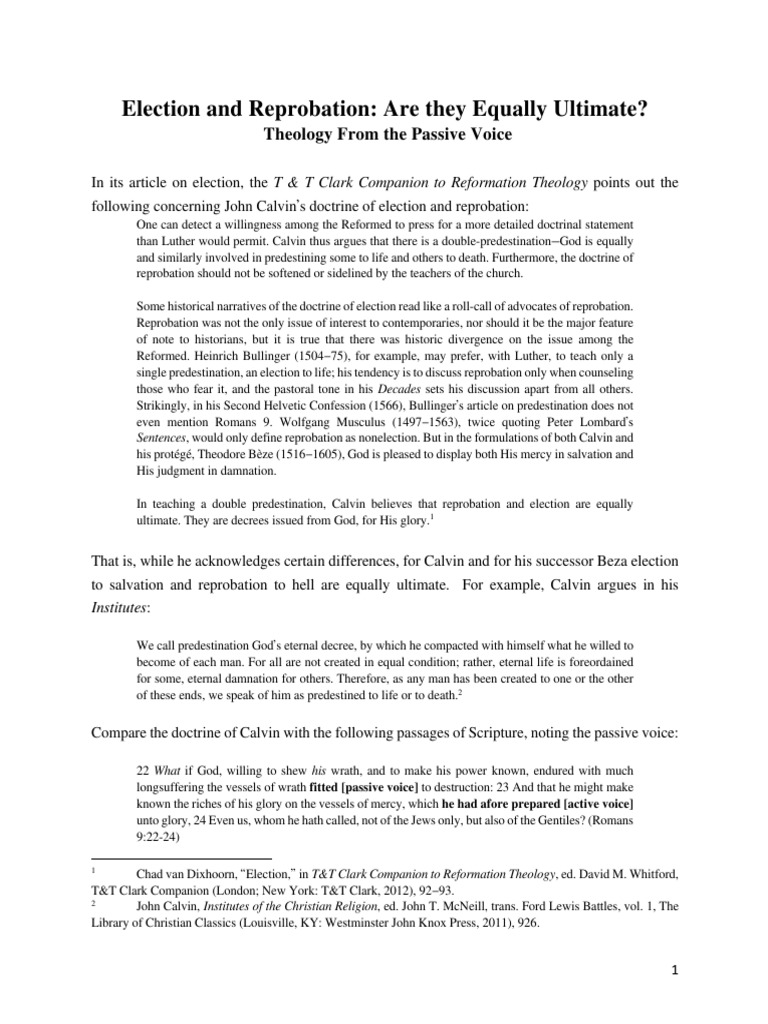 Election Reprobation Equal Ultimacy The Passive Voice | PDF ...