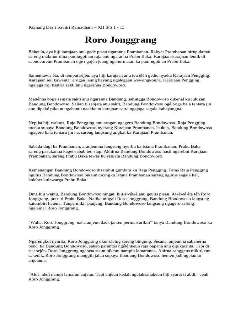 Roro Jonggrang UPRAK Sunda Dan Seni Budaya | PDF