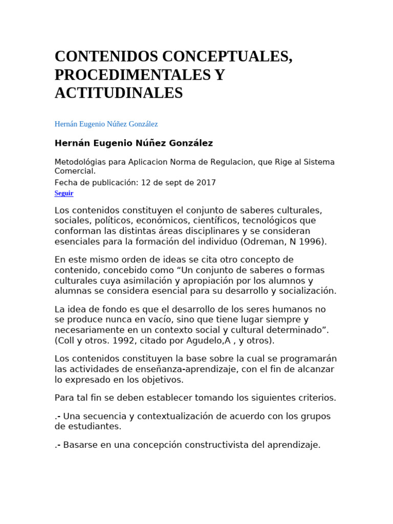 CONTENIDOS CONCEPTUALES,ACTITUDINALES, PROCEDIMENTALES | PDF | Comportamiento | Aprendizaje