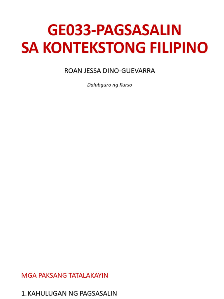 Pagsasalin Sa Kontekstong Filipino 1 | PDF