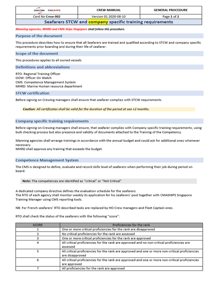 Seafarers STCW Training Procedures | PDF | Sailor