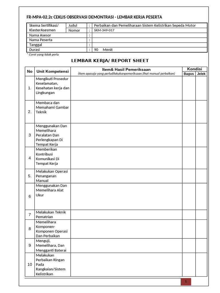 04c. FR.AI.01b REPORT SHEET KELISTRIKAN | PDF