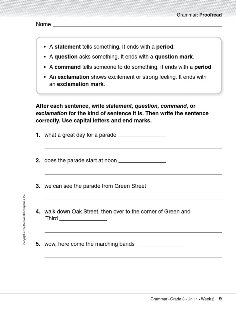 Wonders Grammar Reproducibles Grade 3 - 17 | PDF