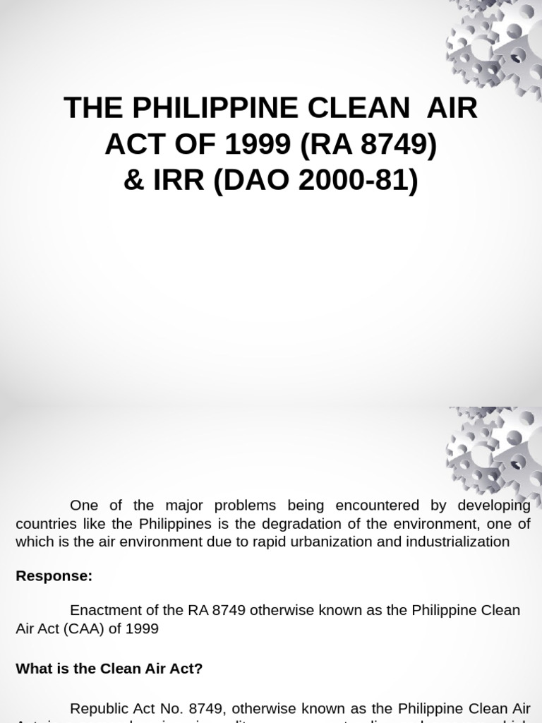 Philippine Clean Air Act Overview | PDF | Air Pollution | Incineration