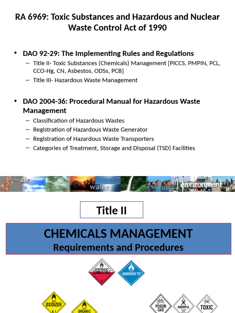 Lesson 6 - RA 6969 Toxic Substances and Hazardous and Nuclear Waste ControlAct of 1990 | PDF ...