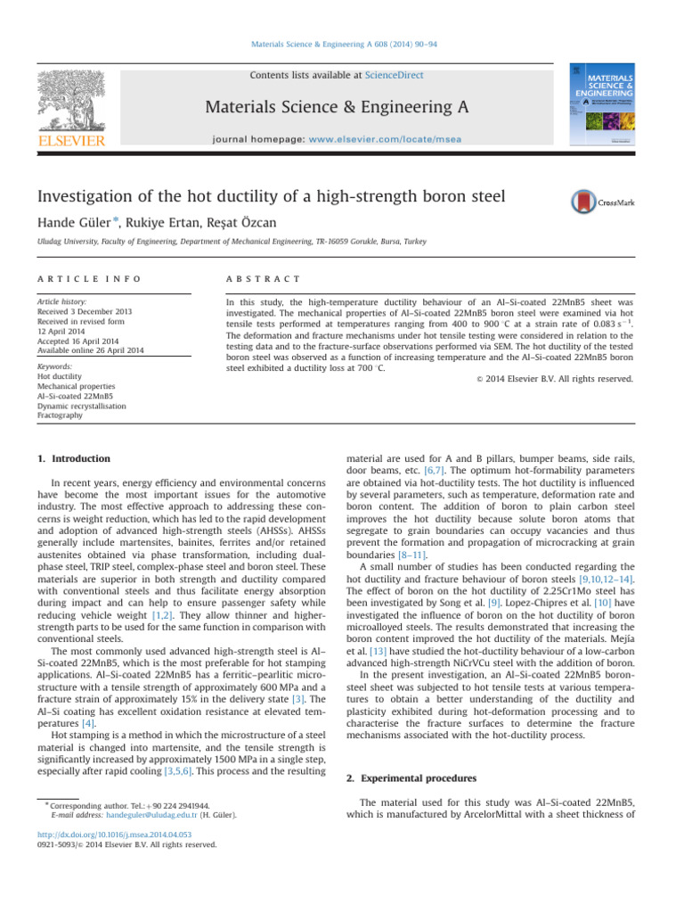 Investigation of The Hot Ductility of A High-Strength Boron Steel | PDF | Deformation ...