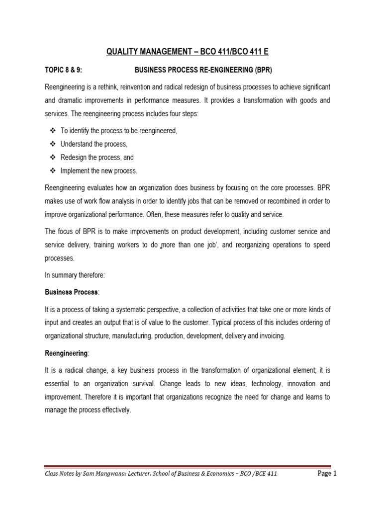 Quality Management Topic 8 & 9 Notes | PDF | Business Process ...