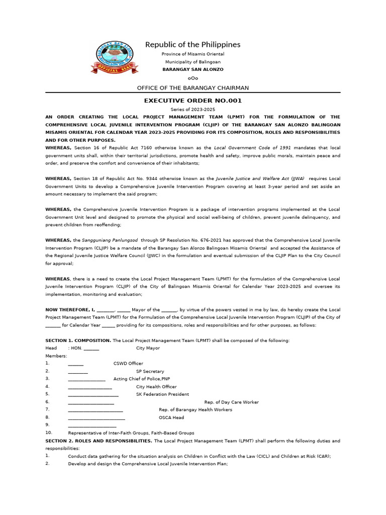 Cbjip E.O | PDF | Juvenile Delinquency | Government