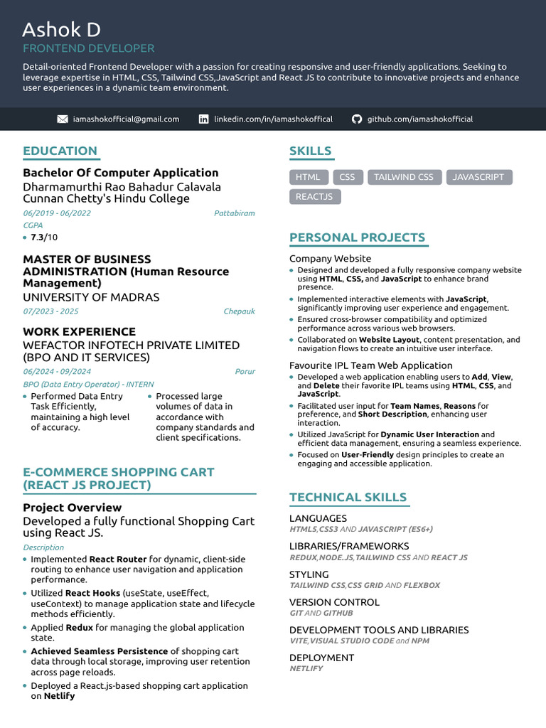 Ashok Resume | PDF | Java Script | World Wide Web