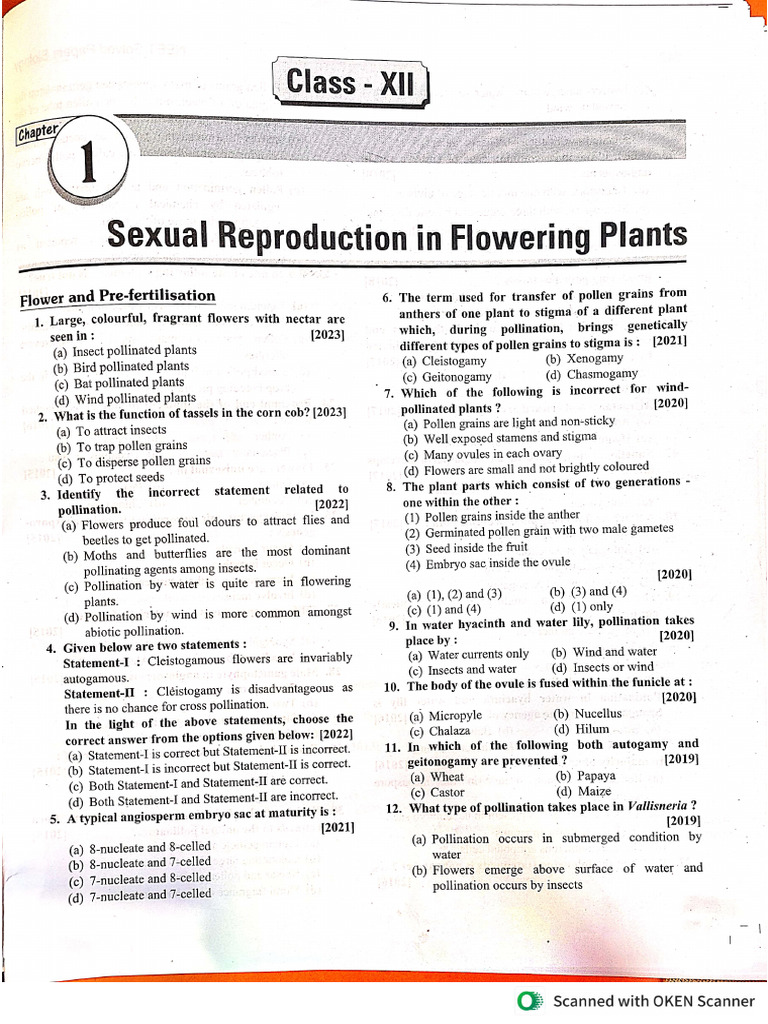 Sexual Reproduction in Flowering Plant Questions | PDF