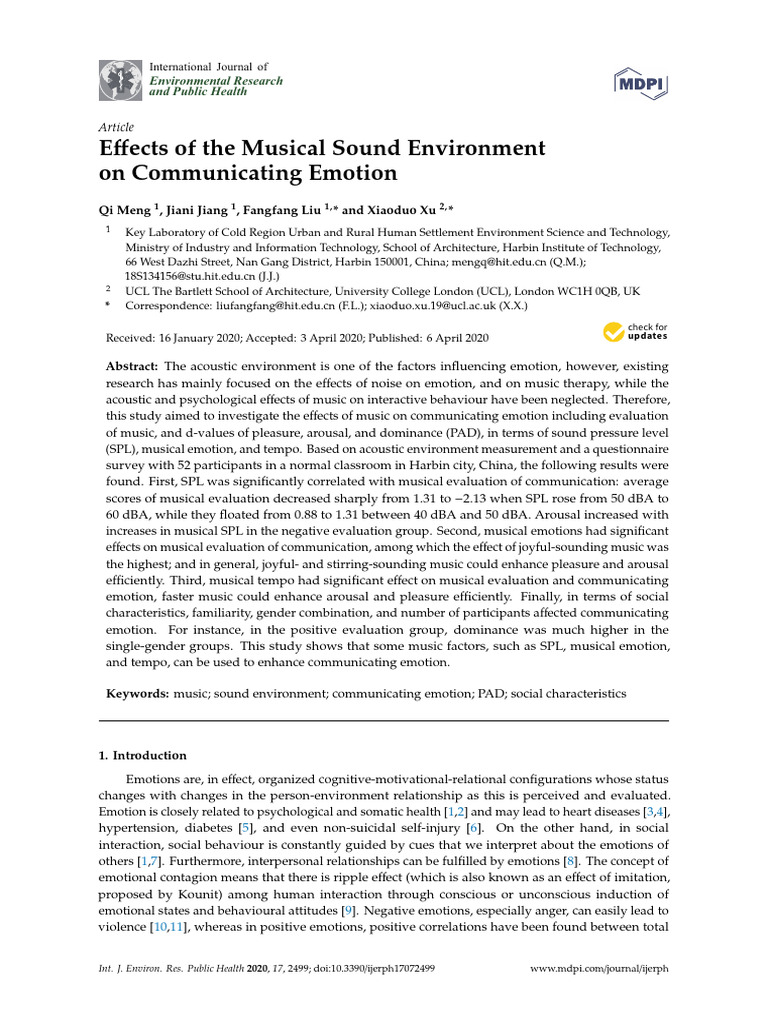 E Ects of The Musical Sound Environment On Communicating Emotion | PDF ...