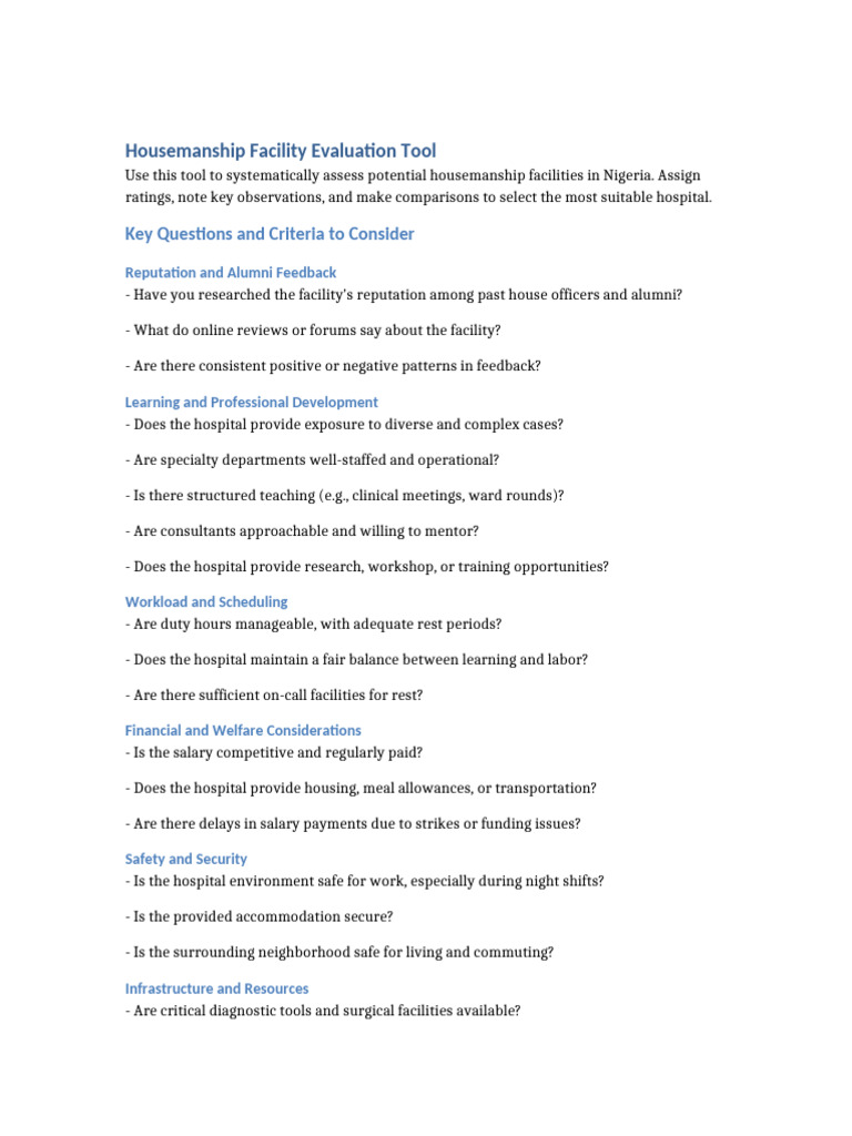 Housemanship Evaluation Tool | PDF | Hospital | Residency (Medicine)