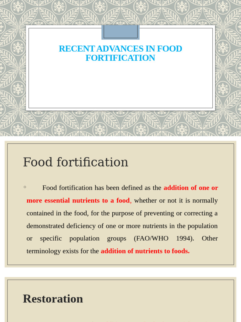 RECENT ADVANCES IN FOOD FORTIFICATION | PDF | Nutrients | Vitamin
