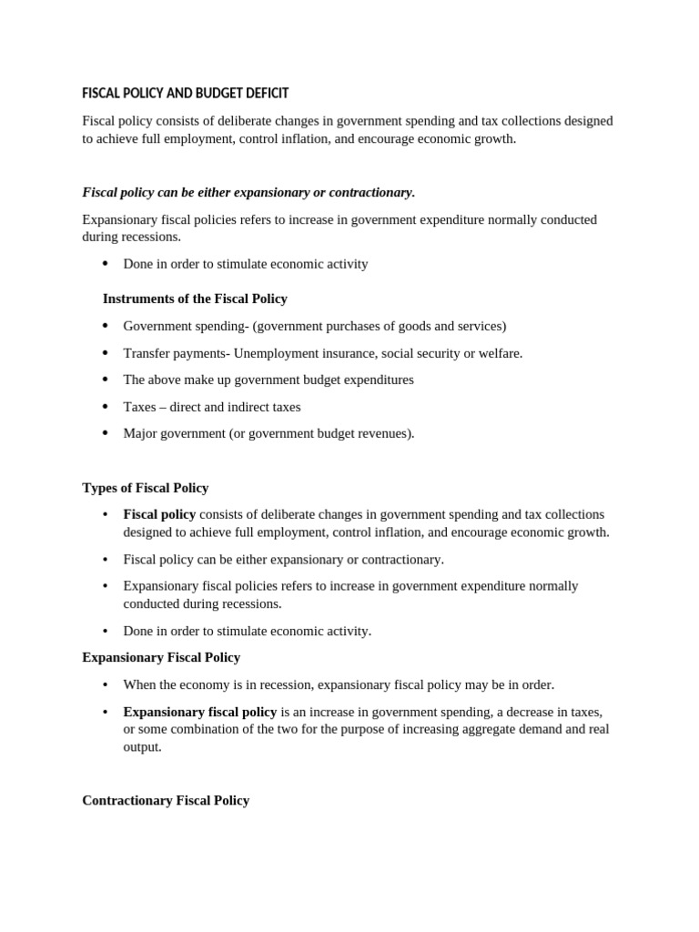 Fiscal Policy and Budget Deficit | PDF | Fiscal Policy | Government ...