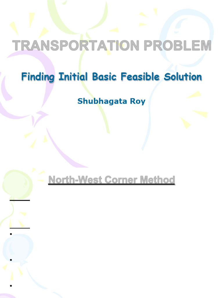 Mce518 - Lecture 7 Transportation Problem - Finding Initial Basic Feasible Solution | PDF ...