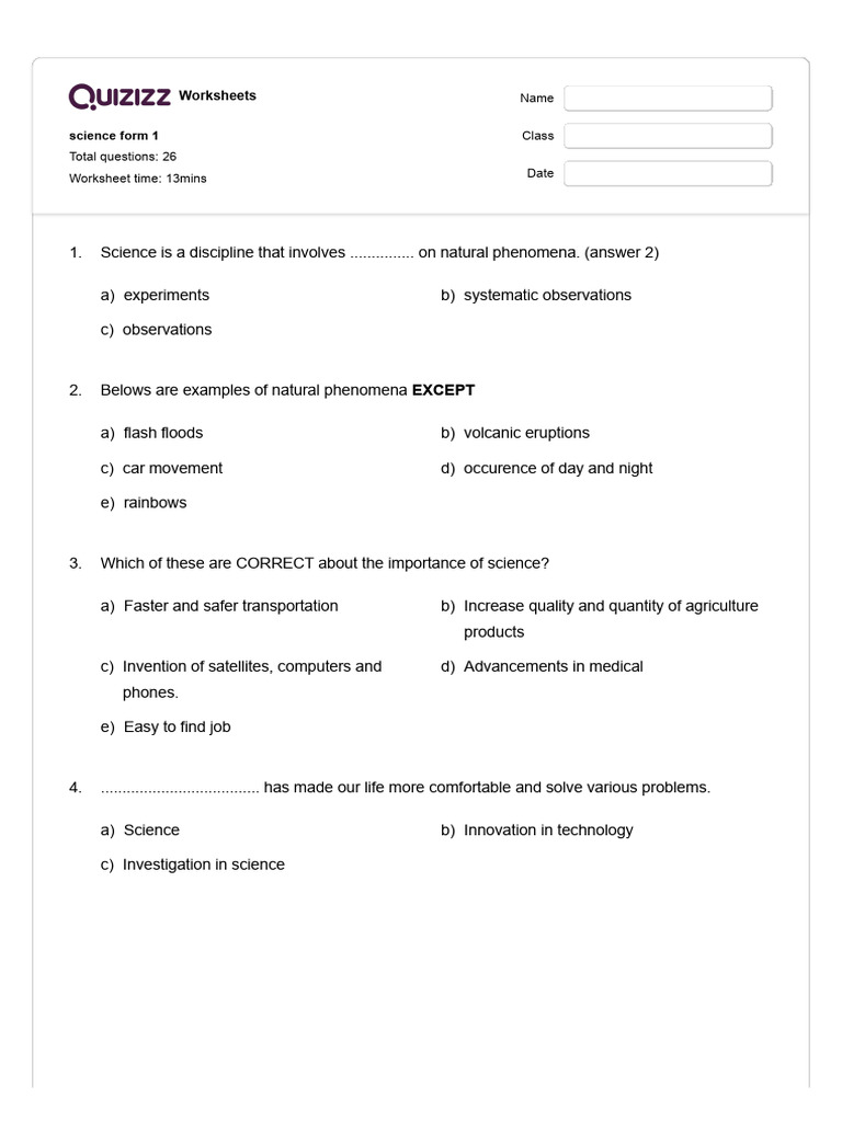 Science Form 1 Worksheet | PDF | Volume | Science
