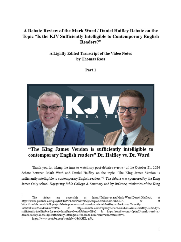 Daniel Haifley & Mark Ward Debate Review | PDF | Jehovah | King James ...