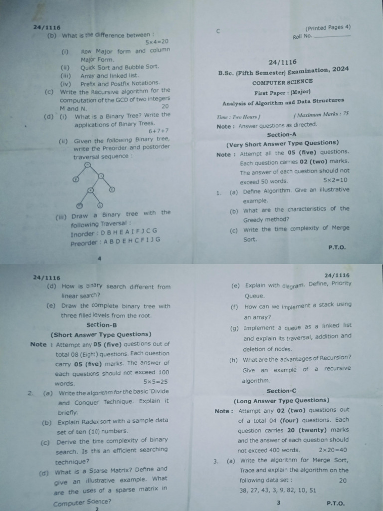 2024 Model Paper Data Structure-1 | PDF | Applied Mathematics | Algorithms