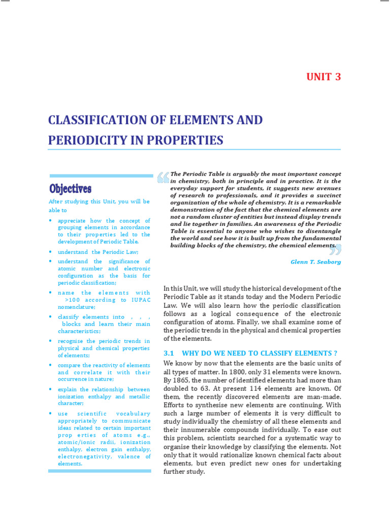 Chapter 3 Classification of Elements and Periodicity in Properties ...