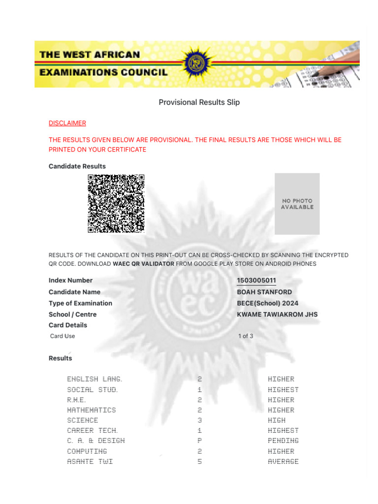 WAEC Candidate eResults | PDF