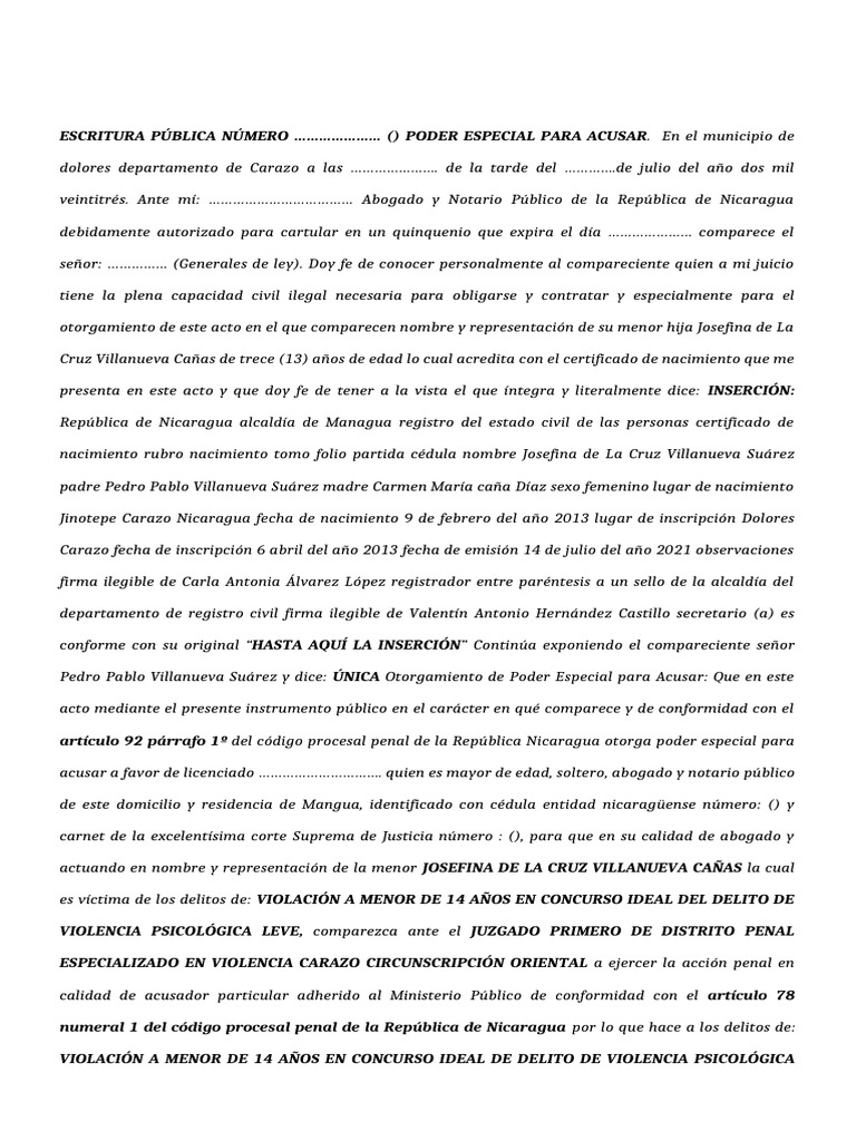 Poder Especial para Acusar en Nicaragua | PDF | Nicaragua | Violación