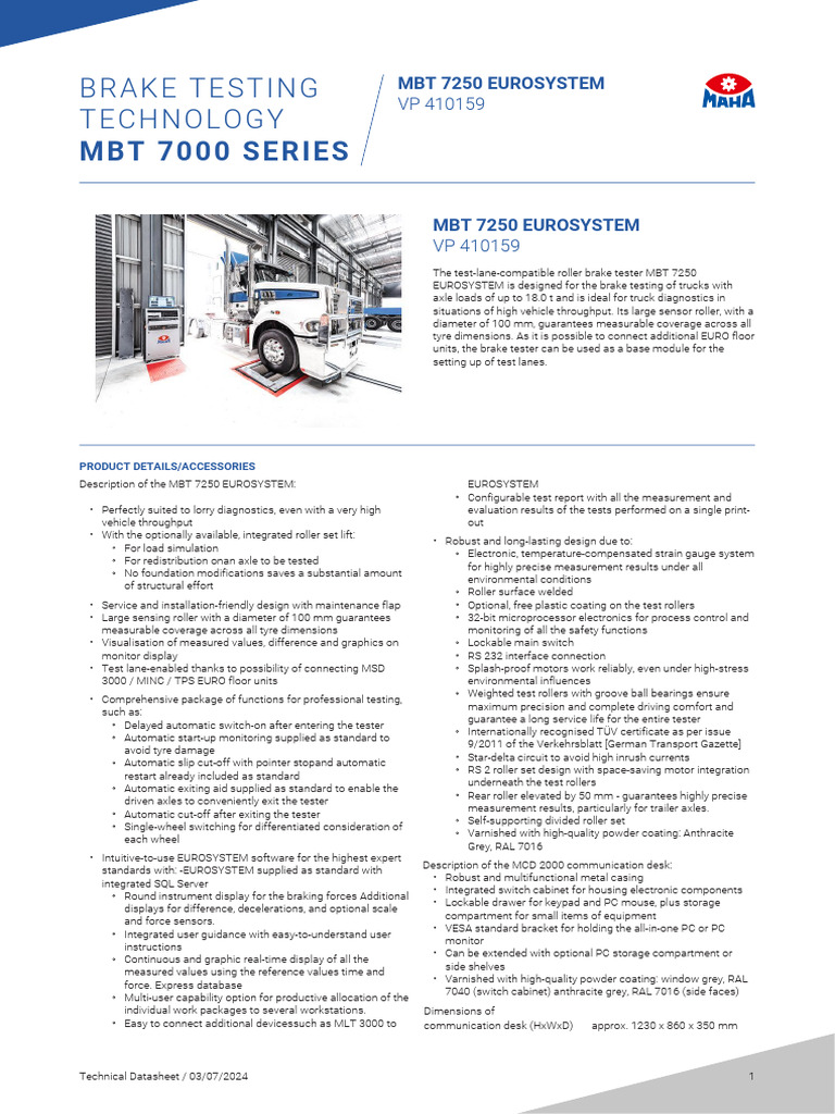 Truck Brake Tester Datasheet | PDF | Personal Computers | Manufactured ...