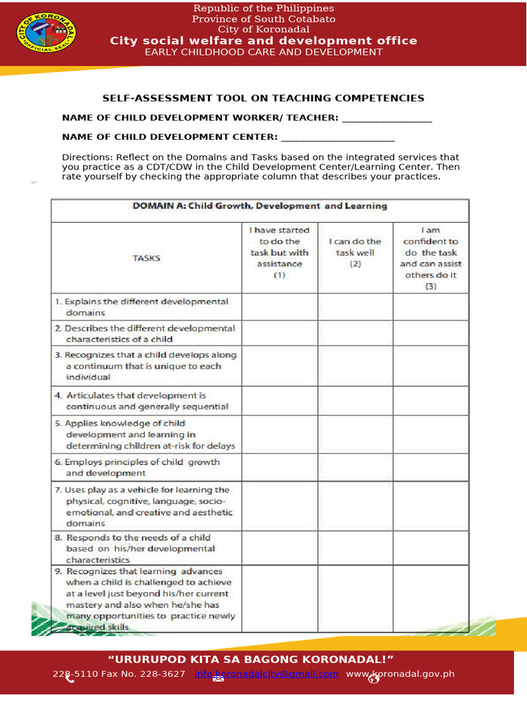 SELF ASSESSMENT FORM | PDF | Human Life Stages | Psychological Concepts