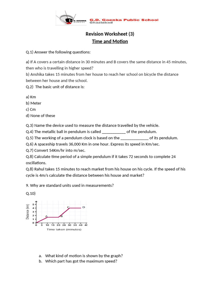 Revision Worksheet 3 (Time and Motion) | PDF