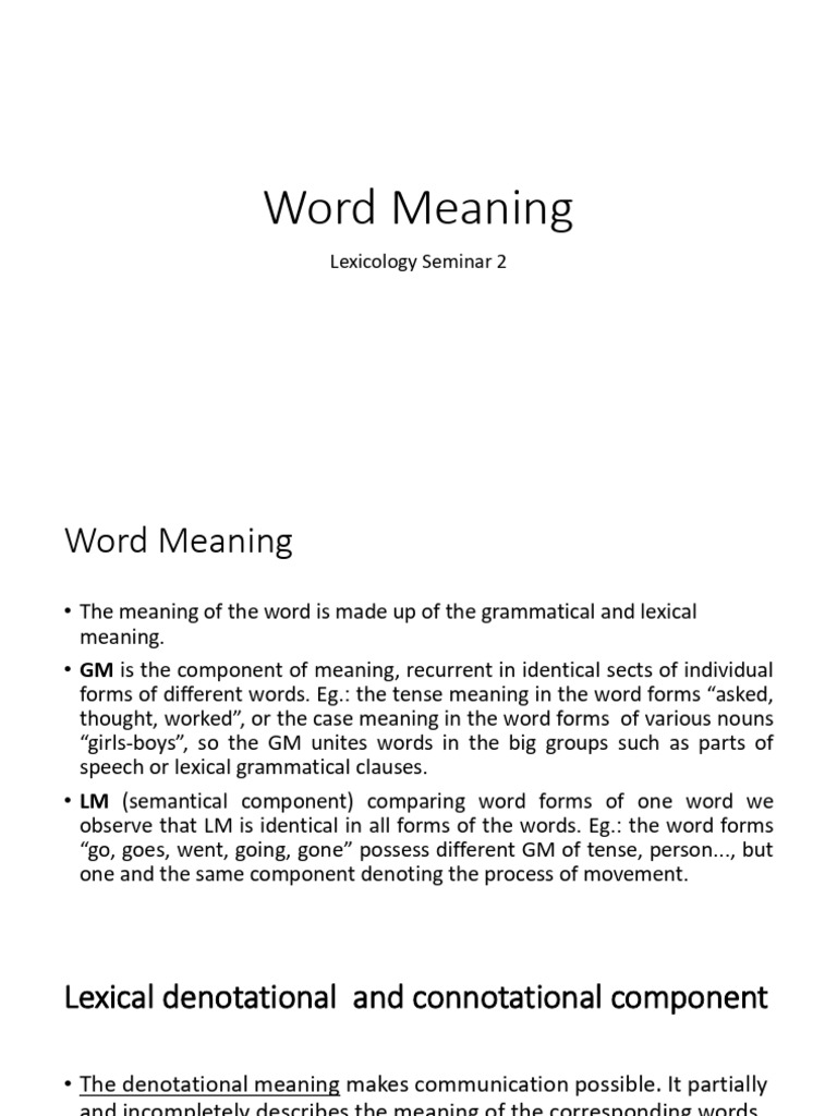 Word Meaning Lexicology Seminar 2 | PDF | Word | Semantics