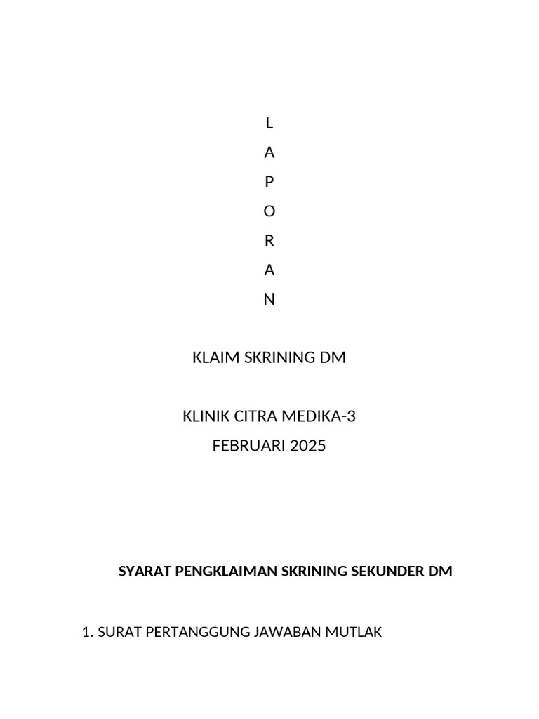 Contoh Klaim Skrining DM Klinik | PDF
