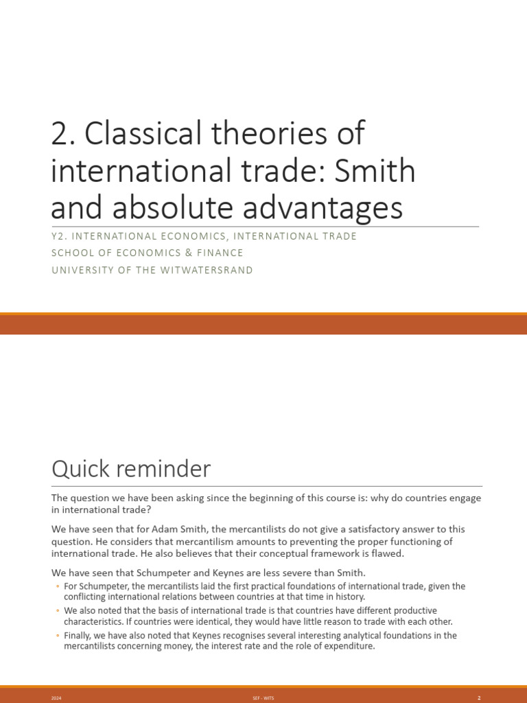 2 Classical Theories Smith Slides | PDF | Mercantilism | Labour Economics