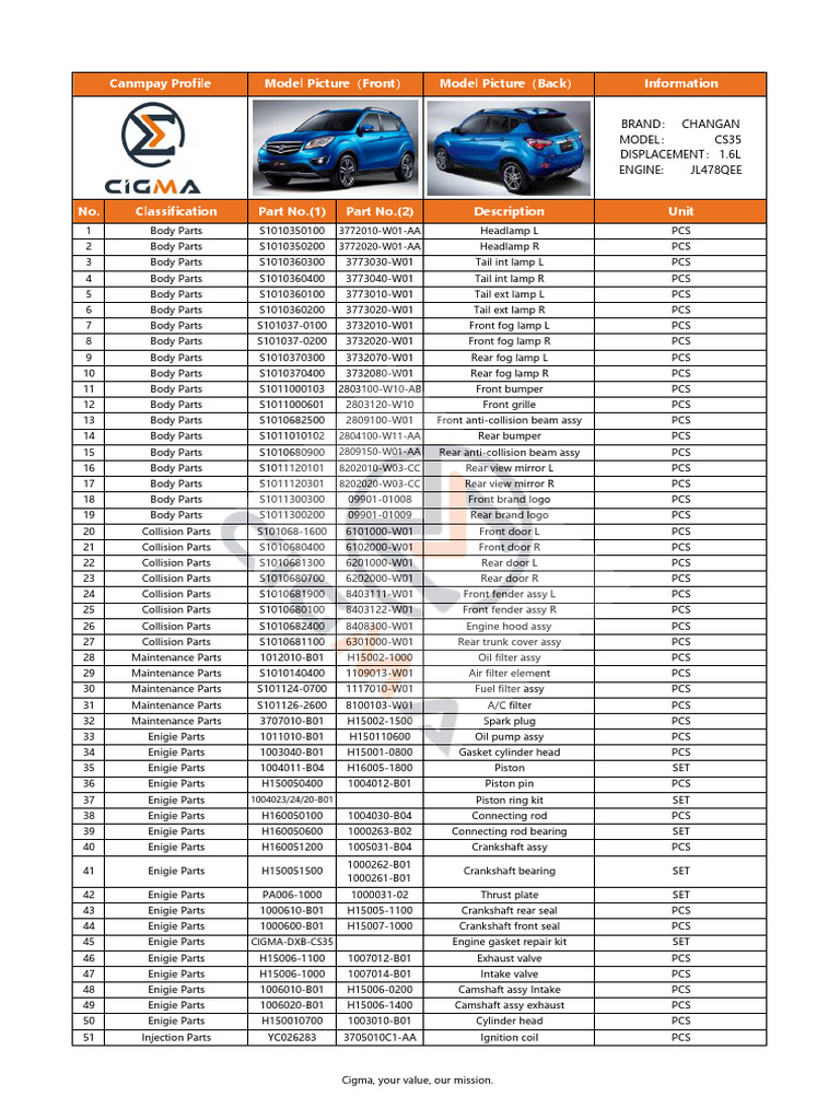CHANGAN CS35 Parts Catalogue | PDF | Fuel Injection | Brake