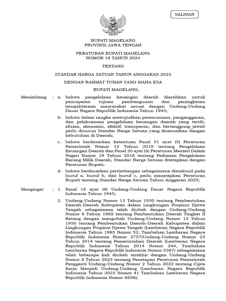 Perbup No 16 Th 2024 (Shs Ta 2025) | PDF