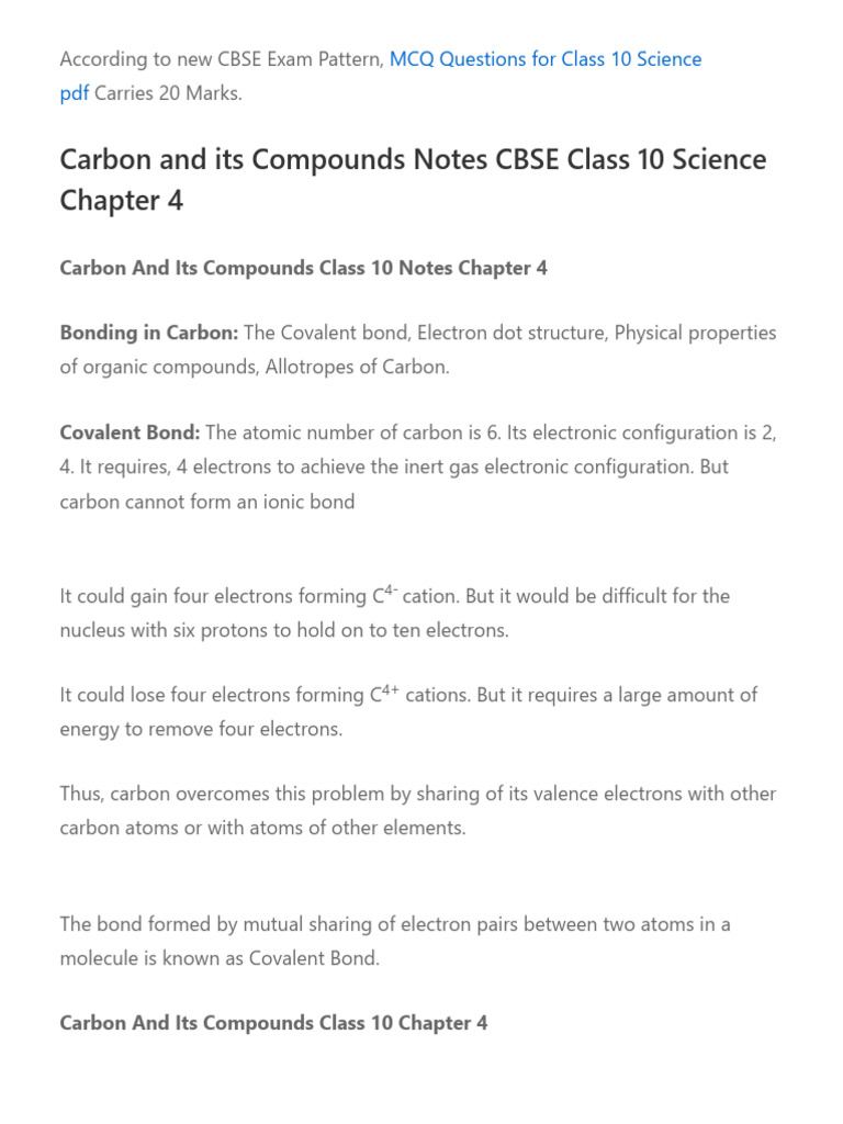 Carbon and its Compounds Class 10 Notes Science Chapter 4 – CBSE Labs ...