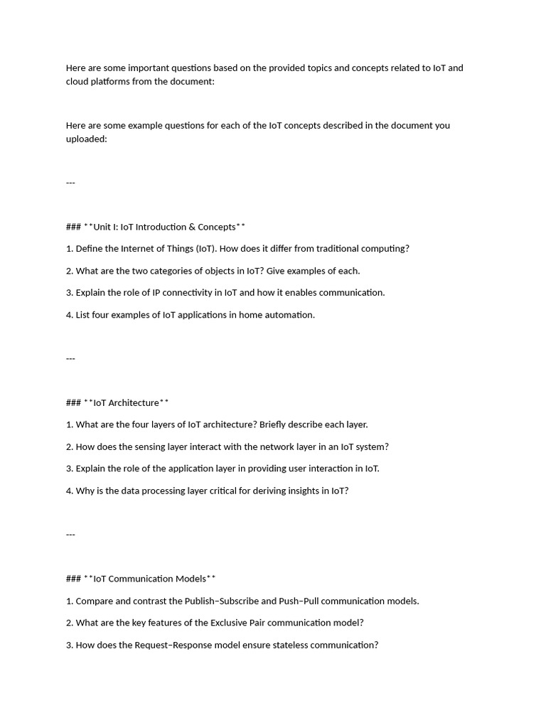 IoT Questions | PDF | Internet Of Things | Cloud Computing