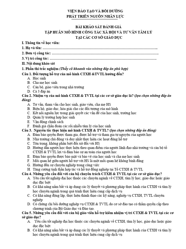 KS Kiểm Tra - Tập Huấn Mô Hình CTXH & TVTL | PDF