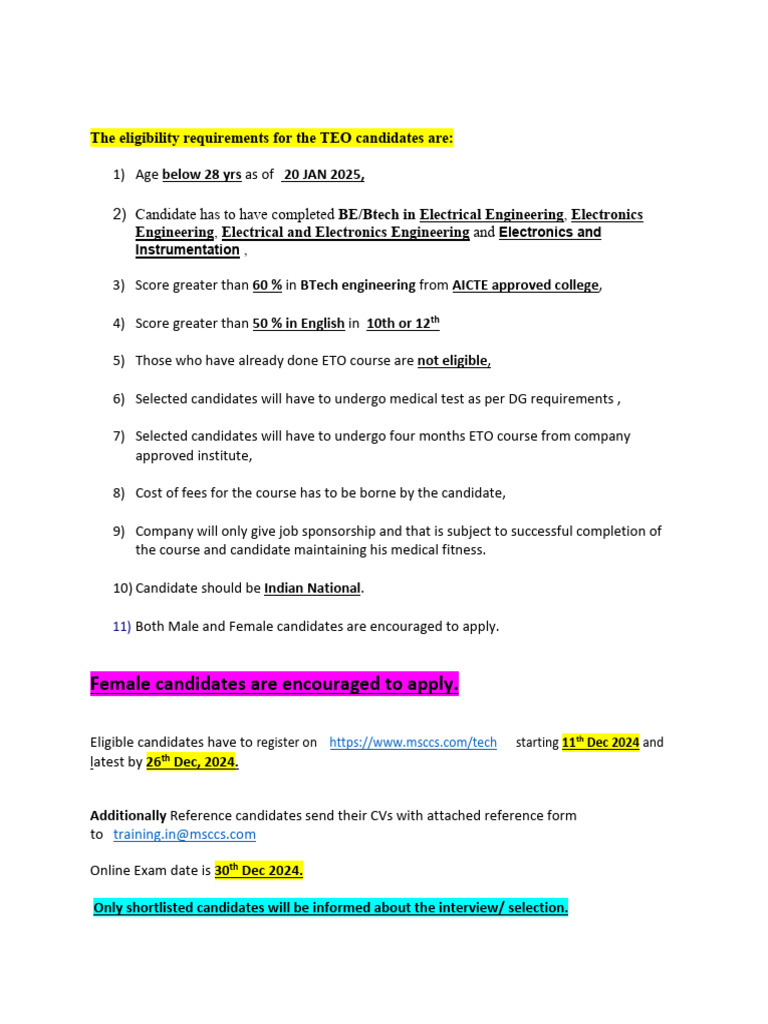 MSC Teo Selection | PDF