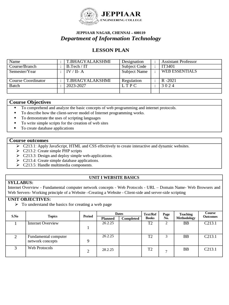 4.web Essentials Lesson Plan - A Section | PDF | World Wide Web ...