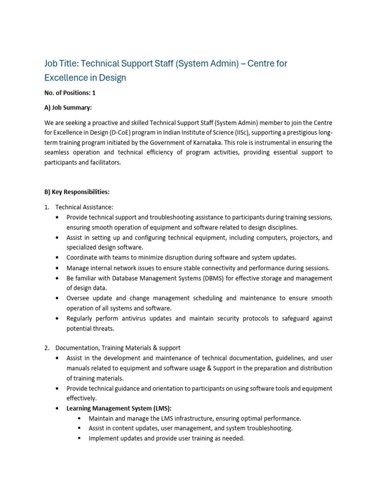JD For TSS System Admin Dec | PDF | Computer Security | Security