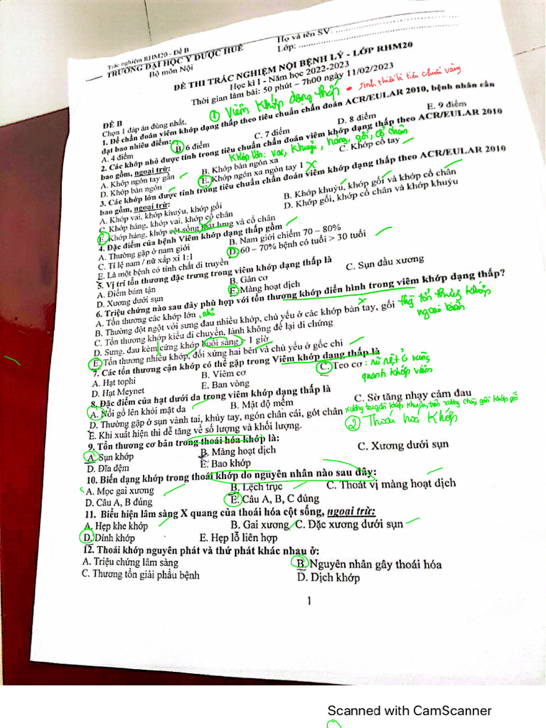 ĐỀ NỘI BỆNH LÝ RHM 2022 2023 1 - 250104 - 150353 | PDF