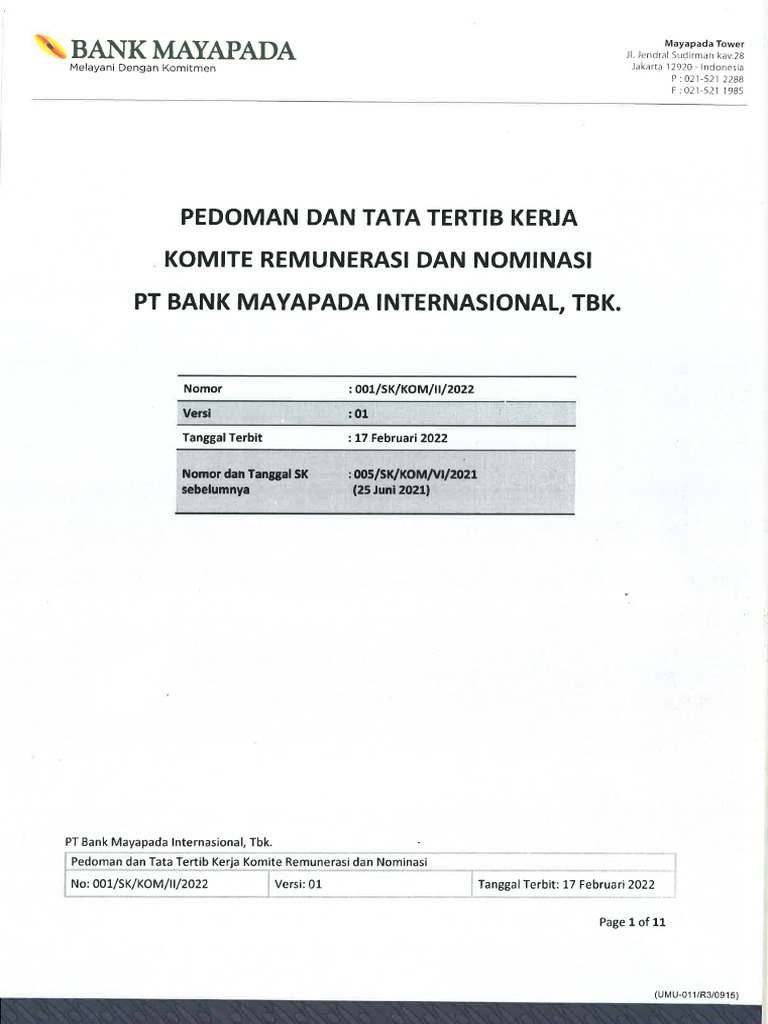 Pedoman Dan Tatib Kerja Komite Remunerasi Dan Nominasi | PDF
